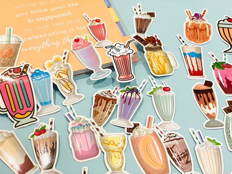 Milkshake Café Drinks Vinyl Cute Sticker Set Fruit Strawberry Chocolate ...