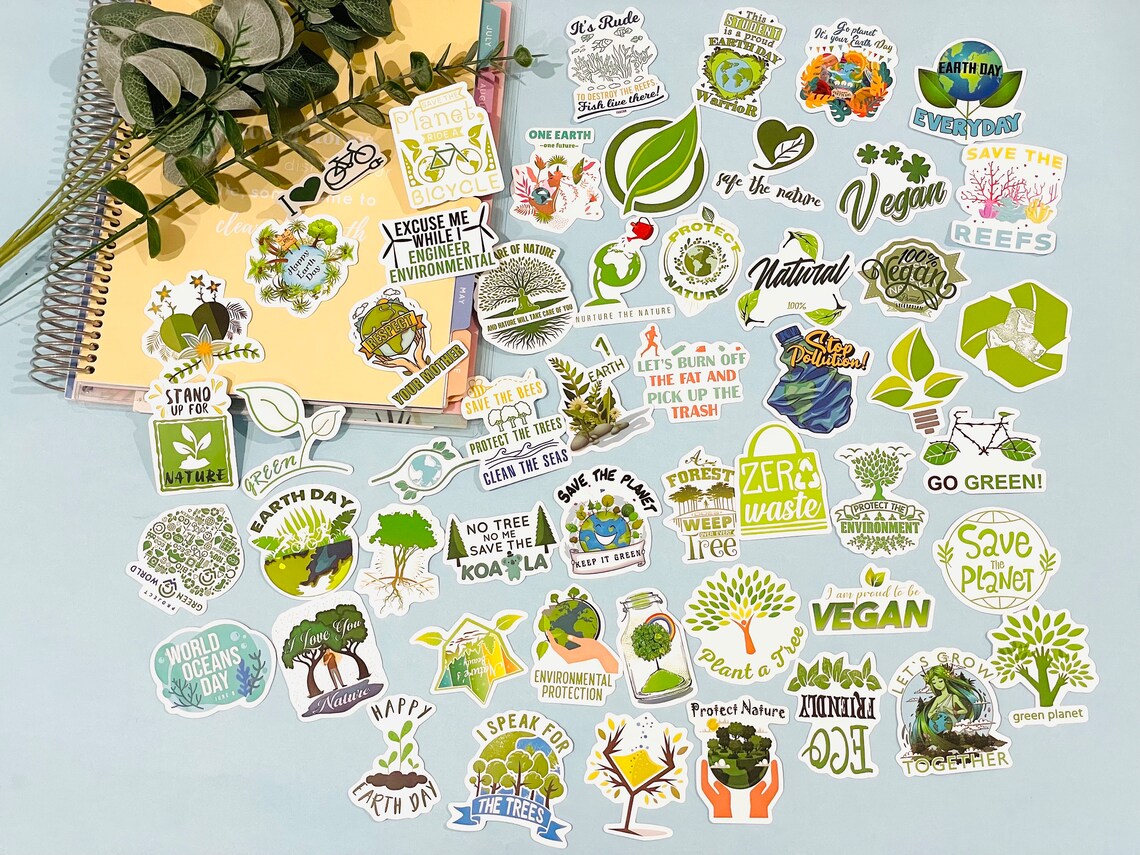 Nature Sticker Save the Planet Tree Sticker Earth Day Green Sticker Set ...