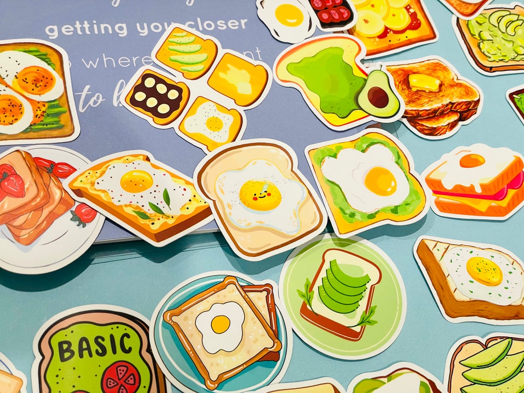 Kawaii Bread Egg Breakfast Sandwich Stickers Set Cute Toast Avocado ...