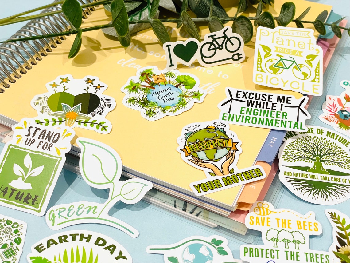 Nature Sticker Save the Planet Tree Sticker Earth Day Green Sticker Set ...
