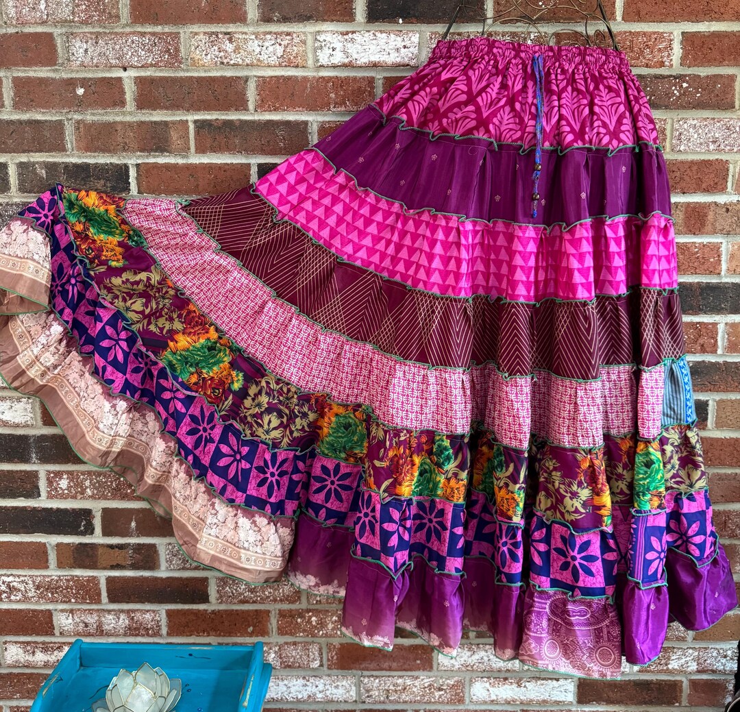 Boho Hippie Fairy Cottagecore Gypsy Patchwork Tribal Tiered Maxi Long ...