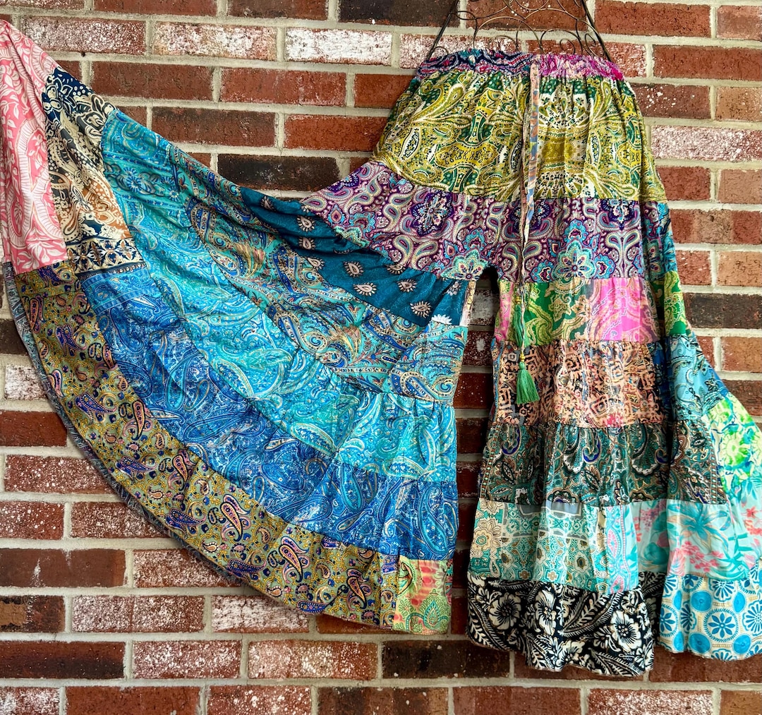 Bohemian Patchwork Tiered Peasant Hippie Gypsy Flowy Festival Faire ...
