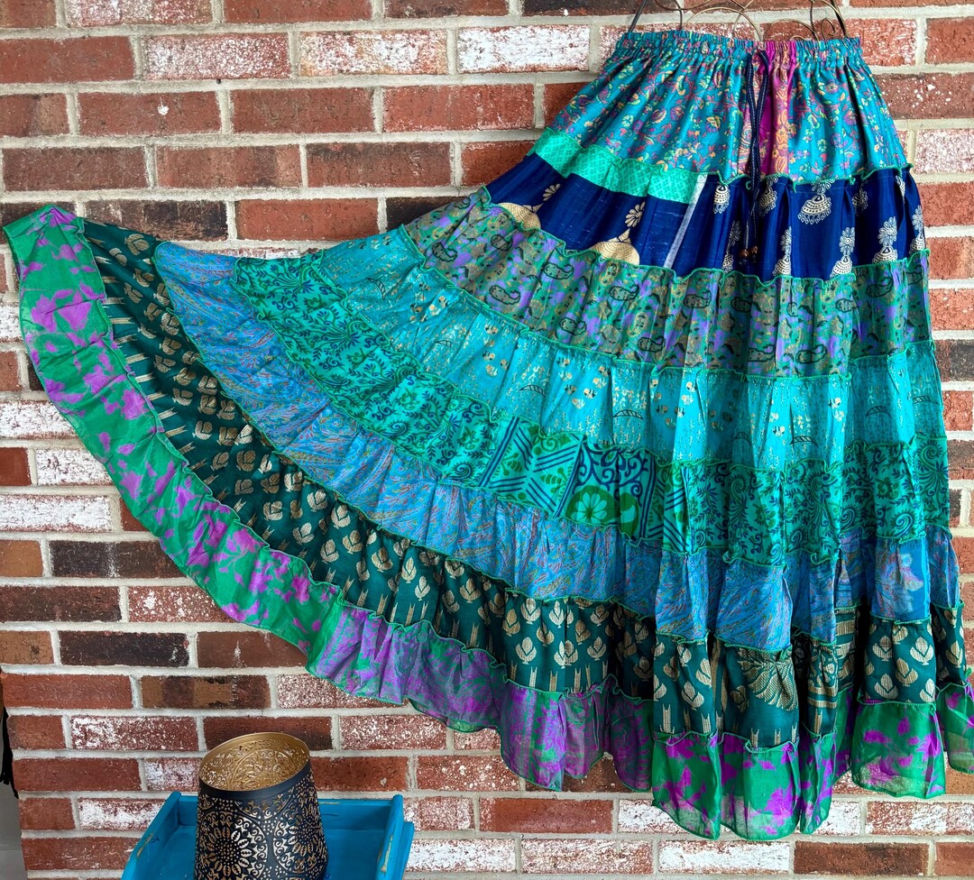 Boho Hippie Fairy Cottagecore Gypsy Patchwork Tribal Tiered Maxi Long ...