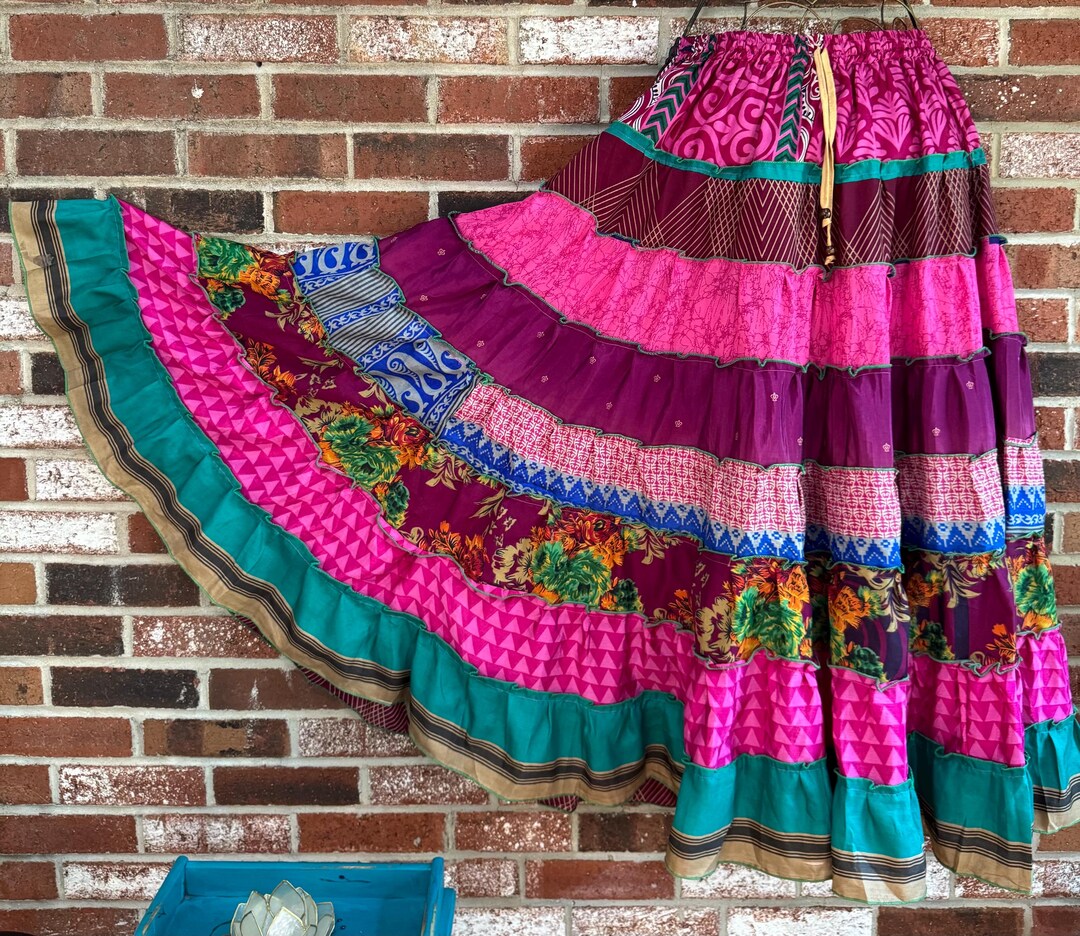 Boho Hippie Fairy Cottagecore Gypsy Patchwork Tiered Maxi Long Belly ...
