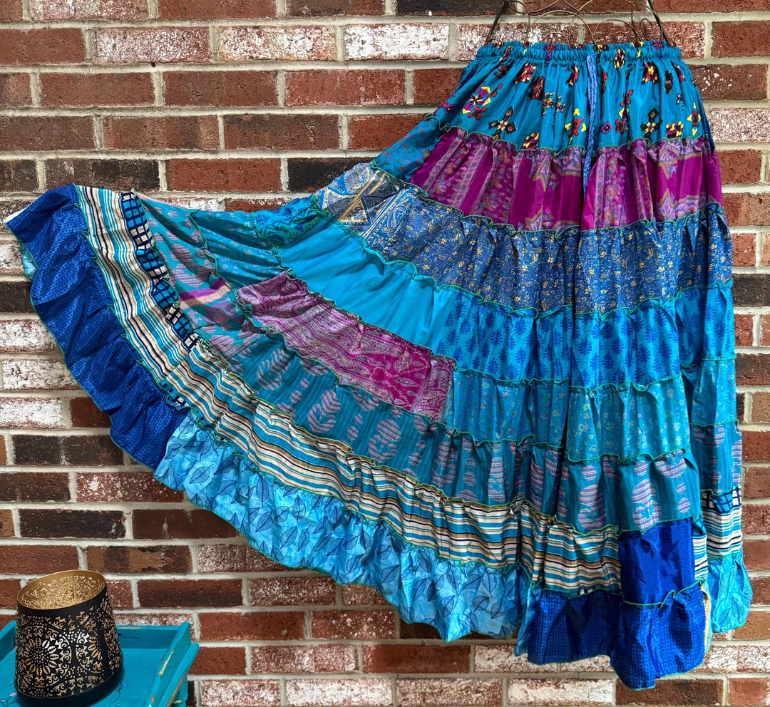 Boho Hippie Fairy Cottagecore Gypsy Patchwork Tribal Tiered Maxi Long ...