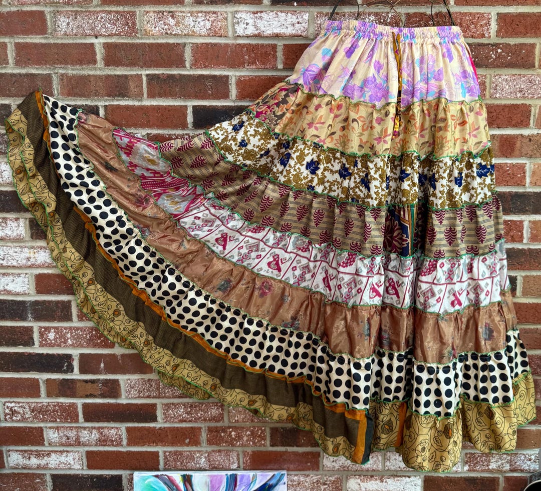 Boho Hippie Fairy Gypsy Patchwork Tribal Tiered Maxi Long Belly Dance ...
