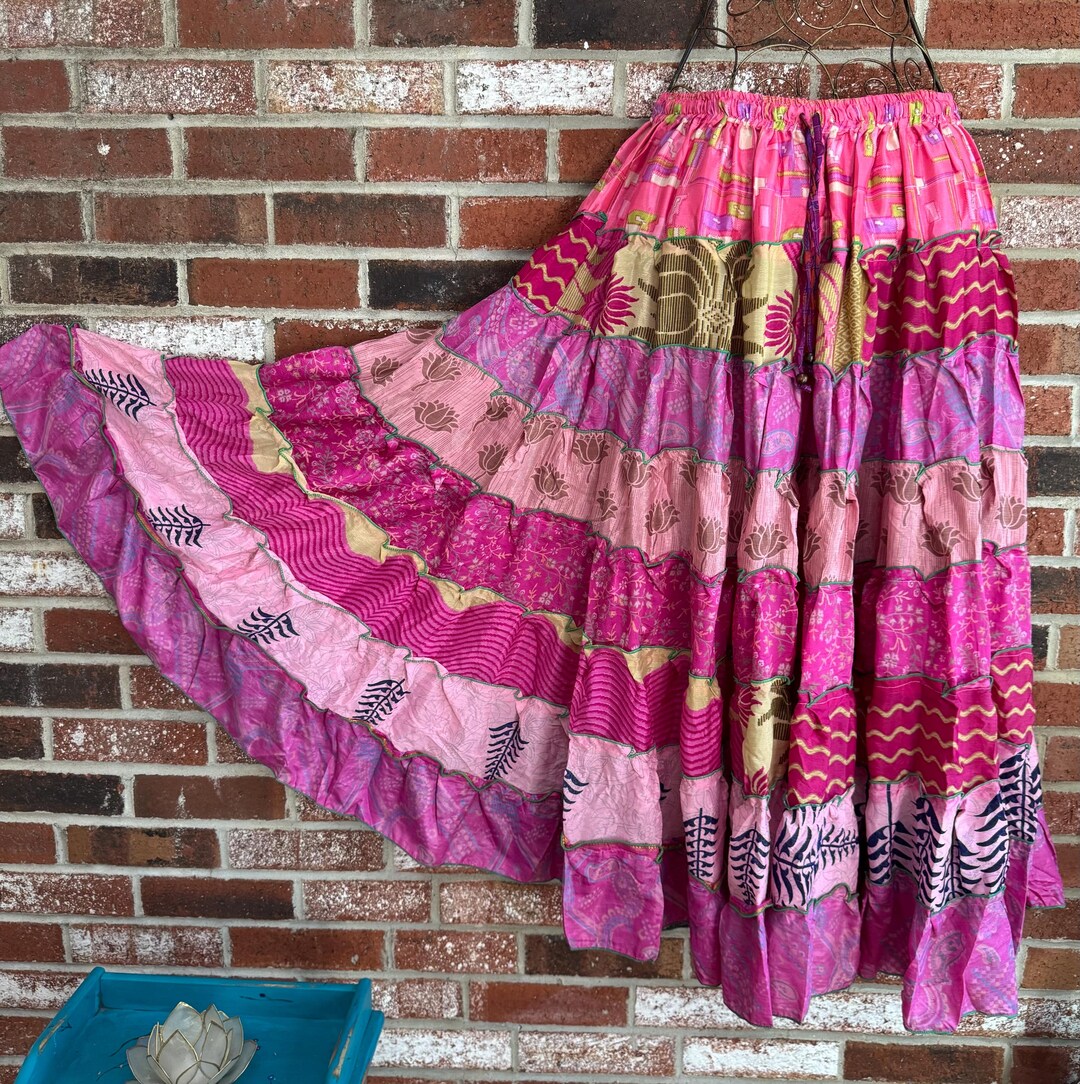 Boho Hippie Fairy Cottagecore Gypsy Patchwork Tribal Tiered Maxi Long ...