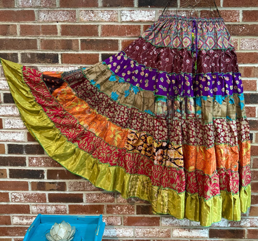 Boho Hippie Fairy Cottagecore Gypsy Patchwork Tribal Tiered Maxi Long ...