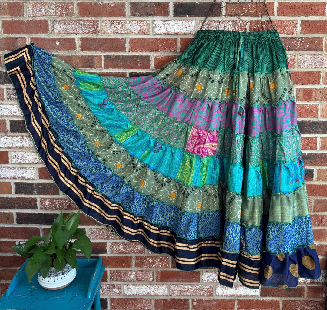 Boho Hippie Fairy Cottagecore Gypsy Patchwork Tiered Maxi Long Belly ...