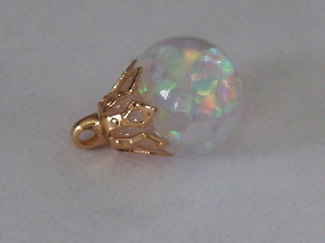Opal Charm or Pendant Floating Opal Like Little Snow Globe Glass Globe ...
