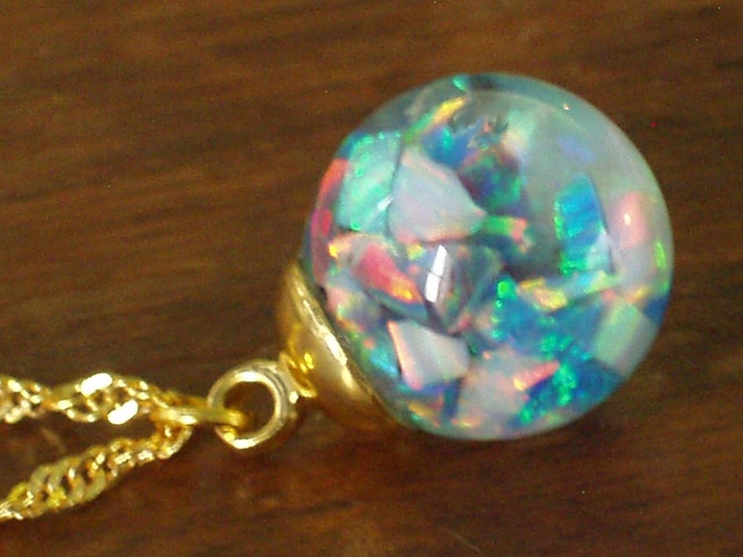 Opal Necklace Pendant Floating Opals Snow Globe Floating in Glass Globe ...