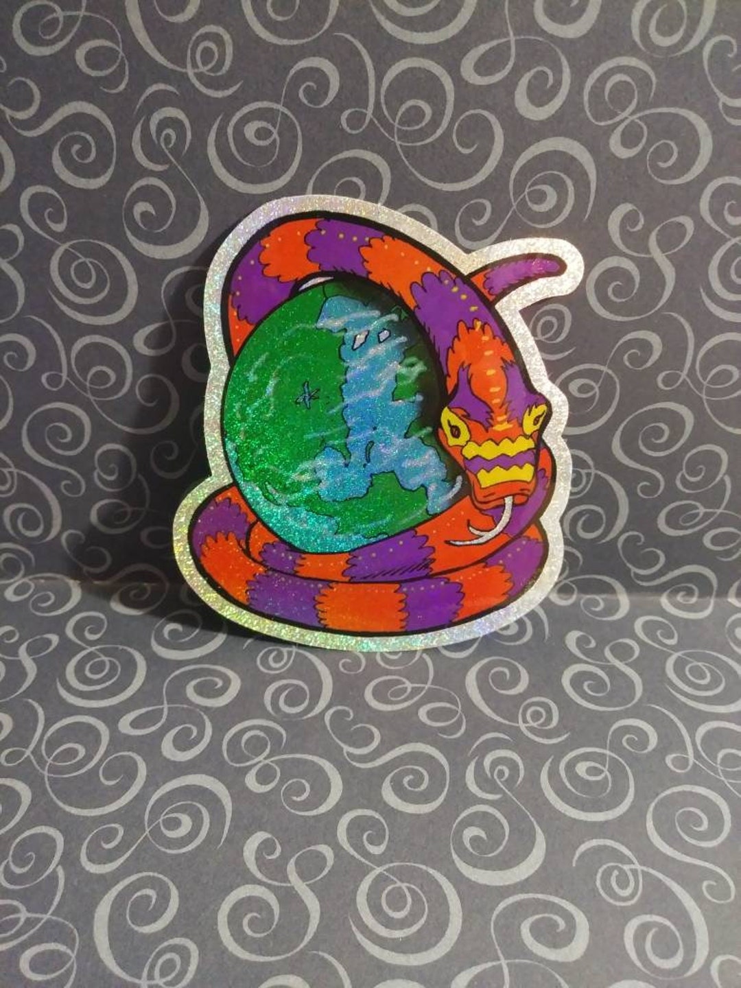 Vintage Prism Vending Sticker Snake Wrapped Around the World 90s - Etsy