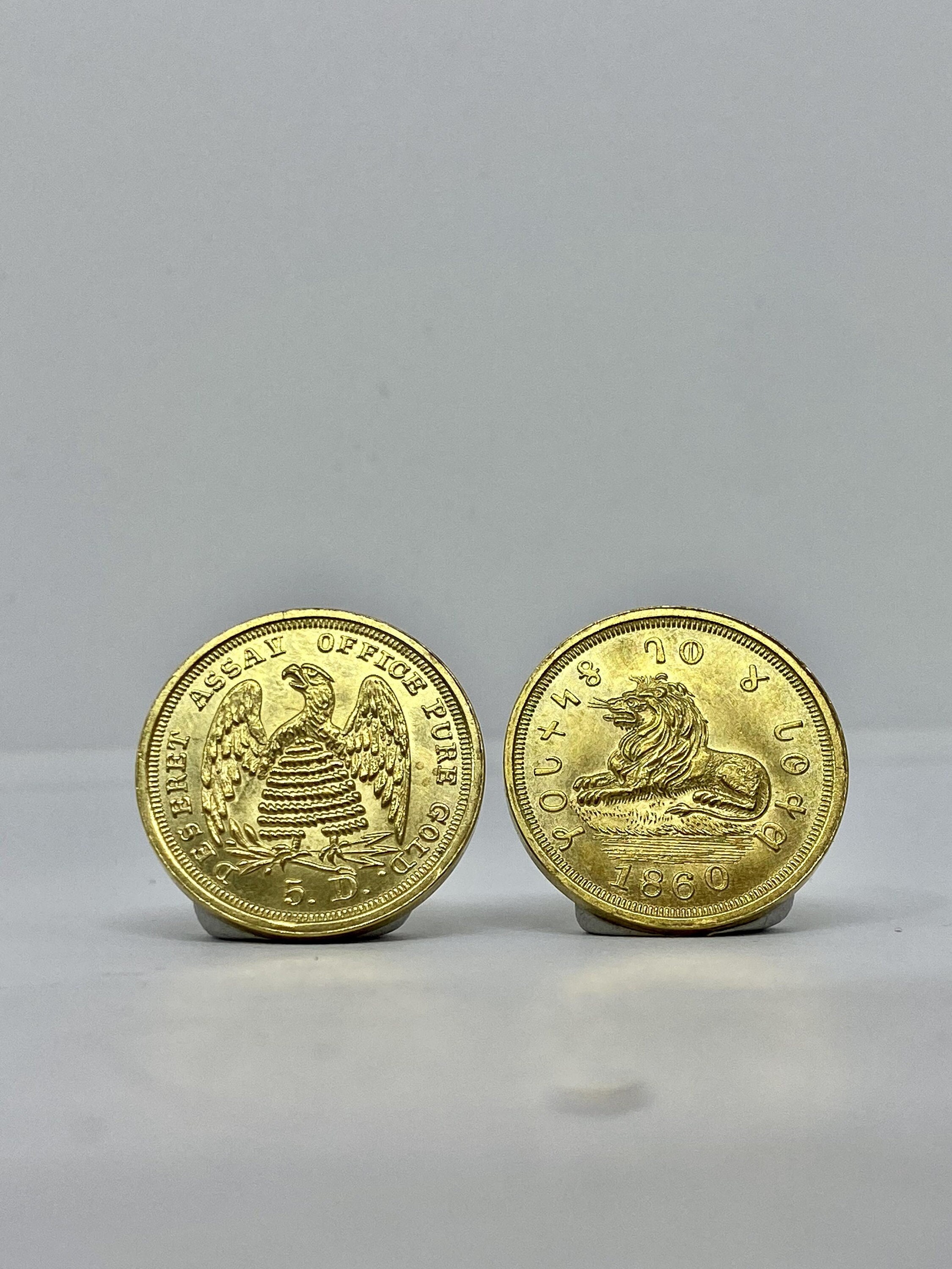 Gold Plated Coin 5 Dollars Lion & Beehive Mormon Gold 1860 Date Replica ...
