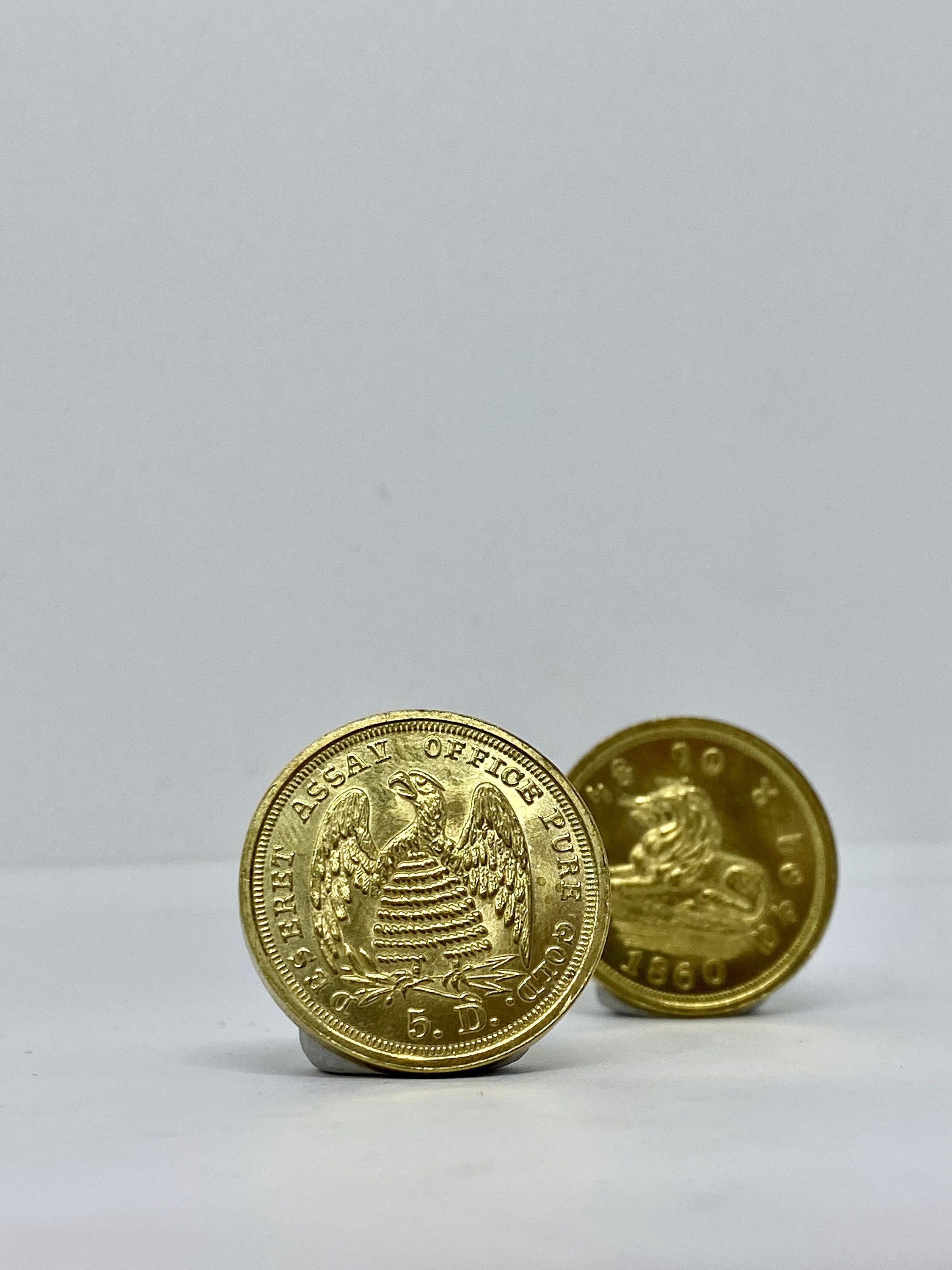 Gold Plated Coin 5 Dollars Lion & Beehive Mormon Gold 1860 Date Replica ...