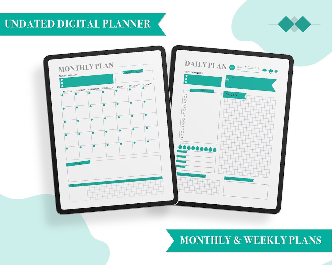 Undated Planner, Monthly Digital Planner,, Digital Bullet Journal Pdf ...