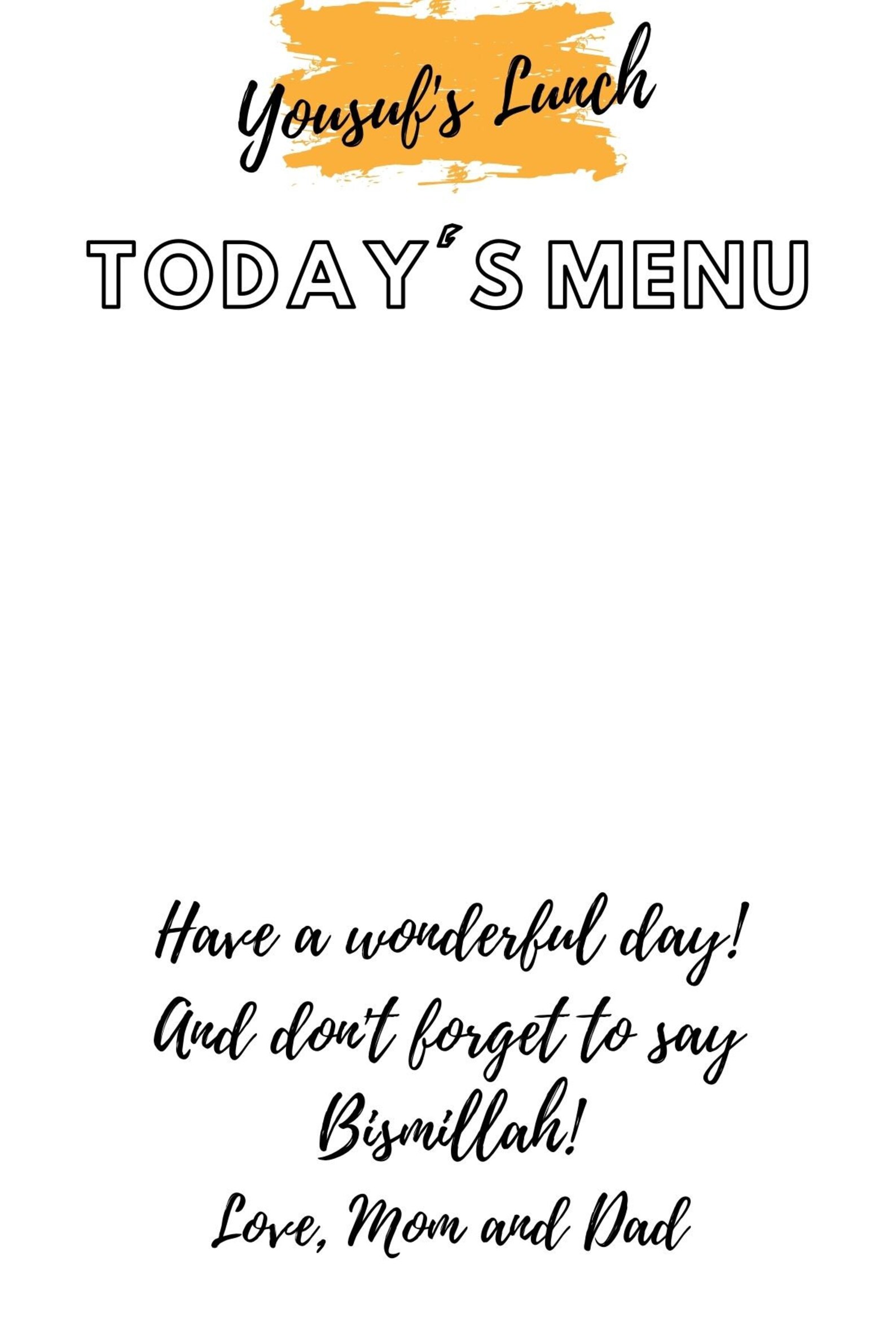 Personalized Lunch Note Menu Muslim Kids-digital Download - Etsy