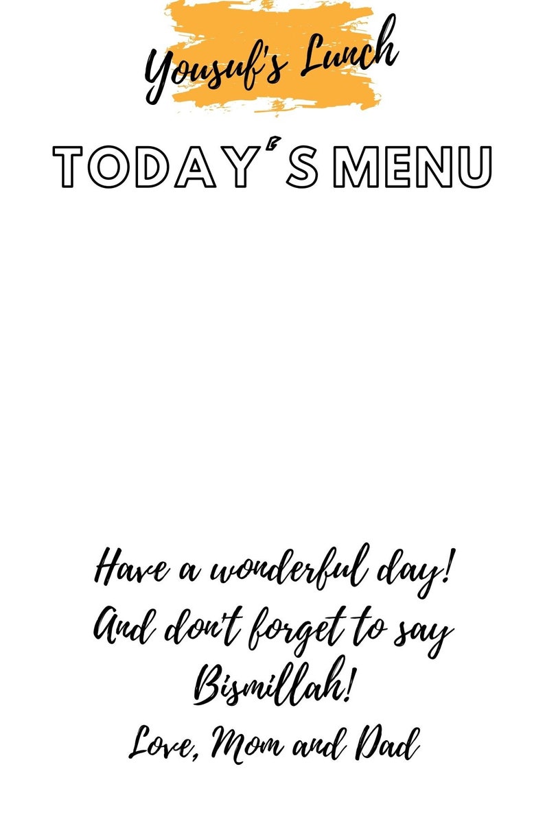 Personalized Lunch Note Menu Muslim Kids-digital Download - Etsy