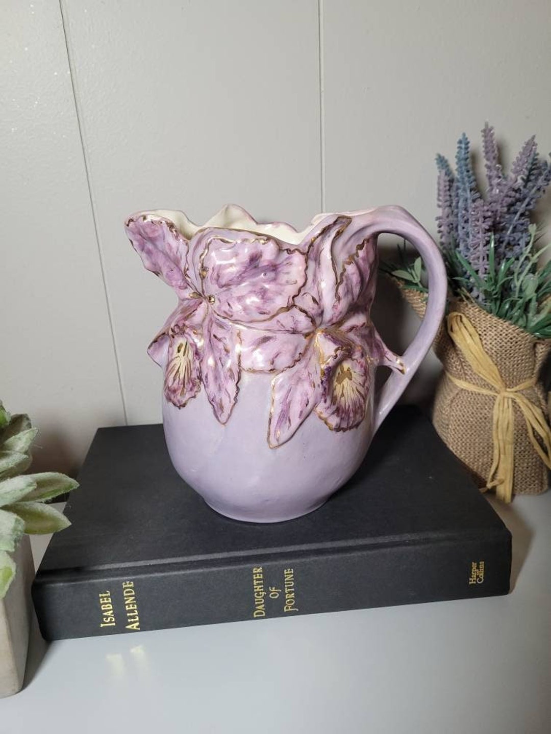Vintage Hand-painted Iris Pitcher | Vashti Ceramic Pitcher | Floral ...