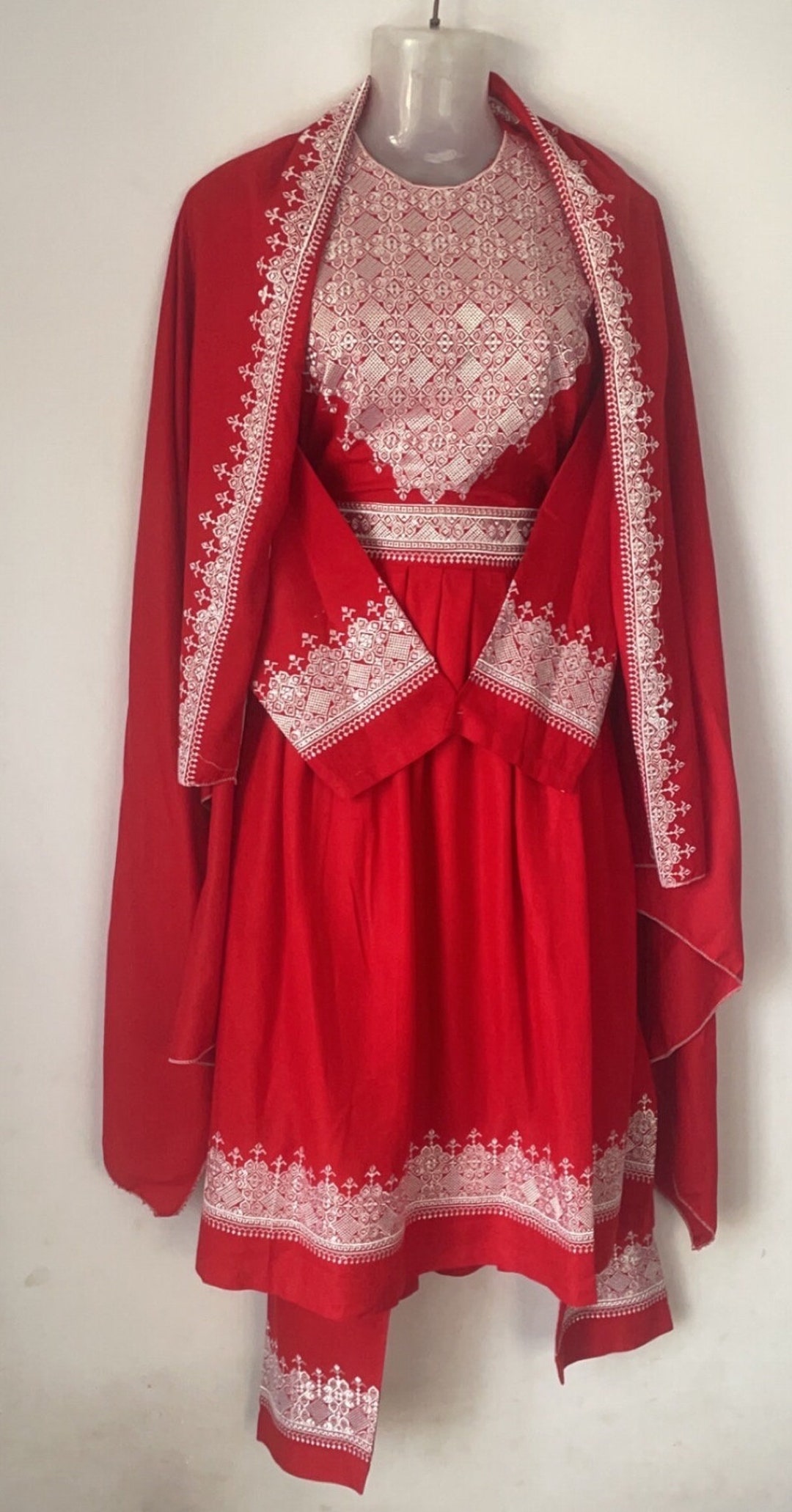 Handmade Traditional Hazaragi Afghan Dress, Red Hazara Afghan Dress ...