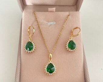 Green Stone Jewelry Set - Etsy