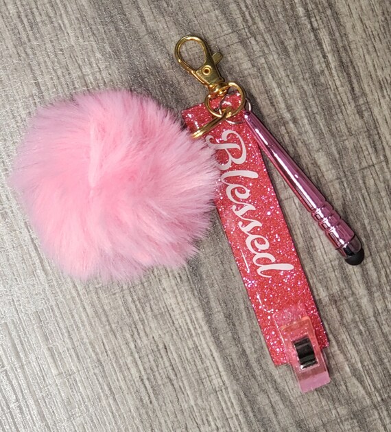 Pink Glitter Credit Card Grabber Keychain - Etsy