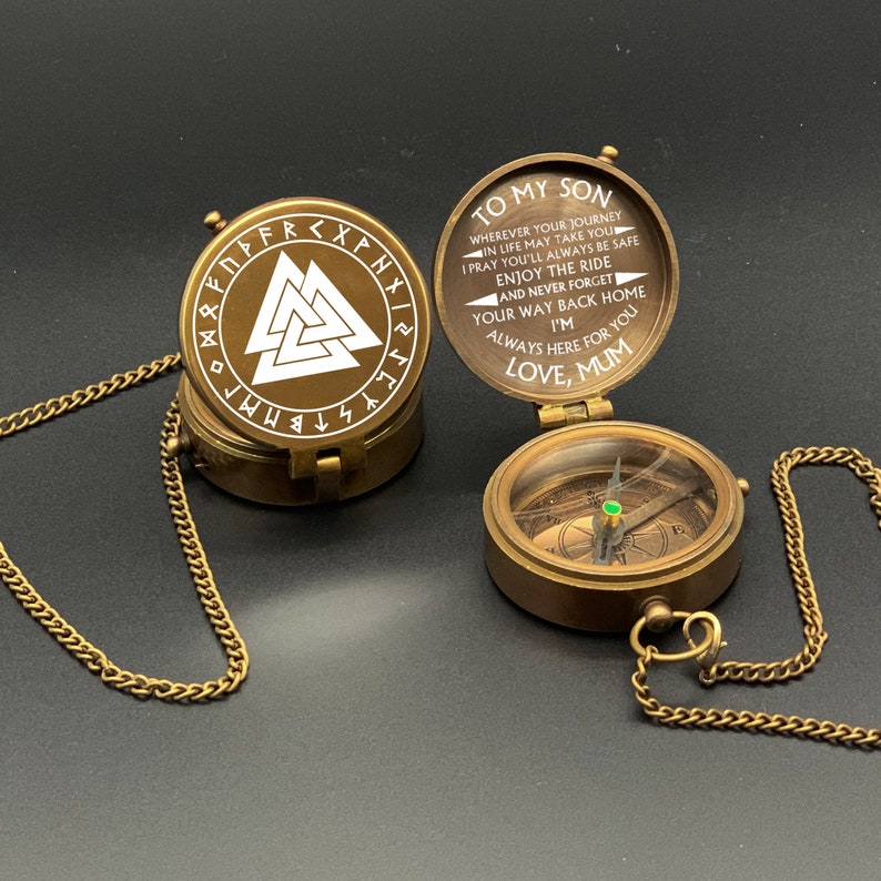 Nordic Compass, Viking Vegvisir Engraved Compass, Norse Mythology ...