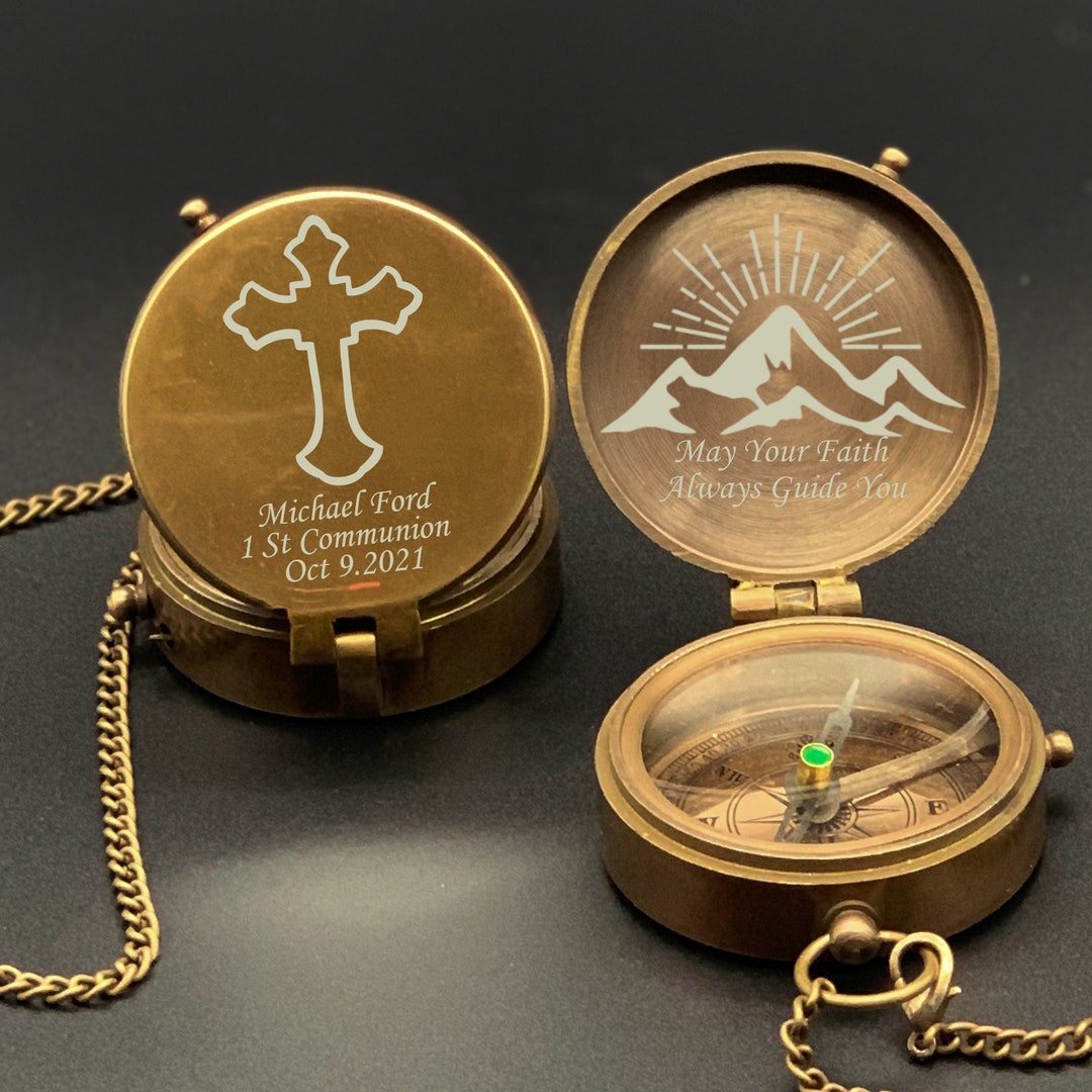 First Communion Gift Boy, Engraved Compass, Baptism Gift, Compass ...