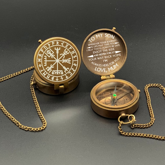 Nordic Compass Viking Vegvisir Engraved Compass Norse | Etsy