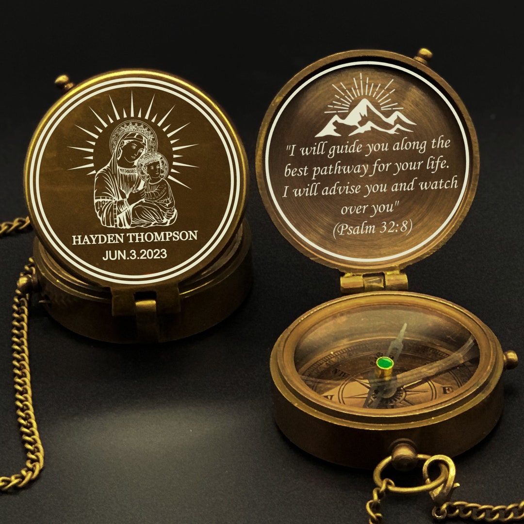 Catholic- Orthodox Mary and Jesus Engraved Compass, Personalized Virgin ...
