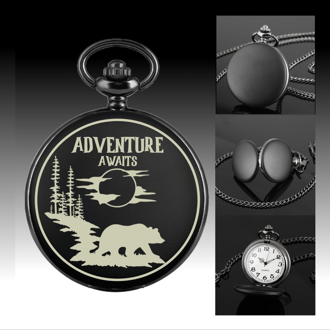 Engraving Matte Black Pocket Watch, Personalized Custom Engraved ...