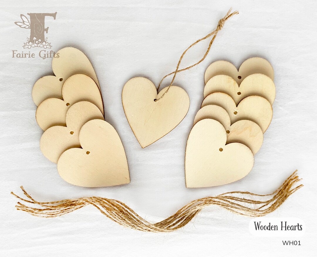 Wooden Hearts, Laser Cut Wood Hearts 10ct, Hanging Wood Hearts, Heart ...