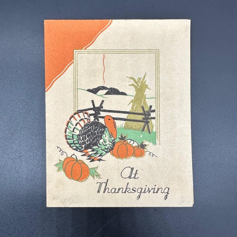 Vintage 1920s Thanksgiving Card Turkey Pumpkins Art Deco USA Antique ...