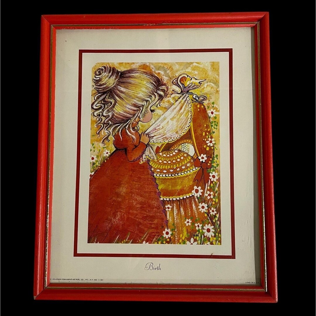 Vintage 1970s Lithograph Birth Print Framed 1974 Nursery Decor Scafa ...