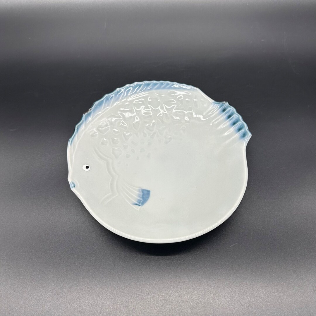 Puffer Fish Plate Gray Blue Dish Ceramic Kitschy Sushi Serving Tray 6 ...