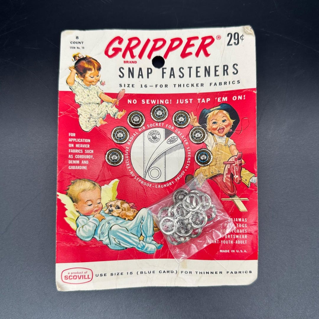 Vintage Sewing Scovill Gripper Snap Fasteners Size 16 Kitschy Decor Red ...