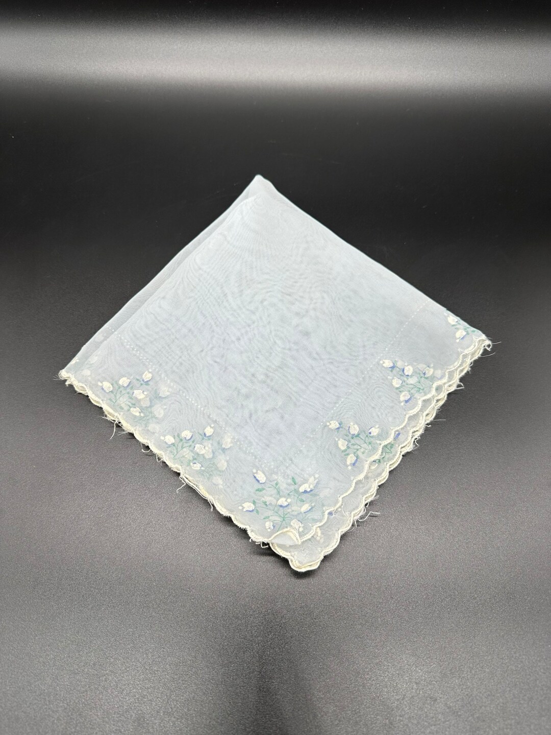Vintage Sheer Handkerchief Hankie Blue Flowers Scalloped Edge - Etsy