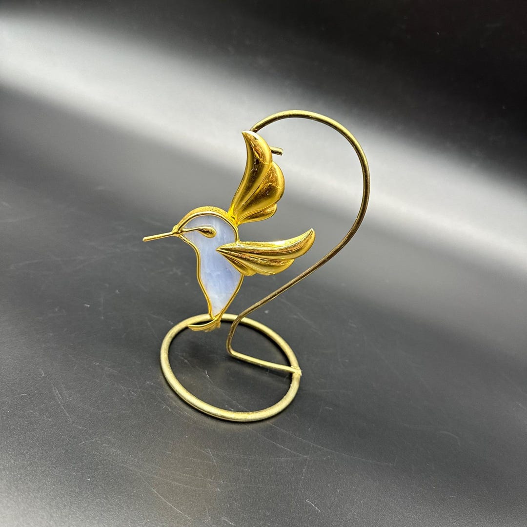 Vintage Glass Hummingbird Sun Catcher Figurine Stand Purple Gold Toned ...