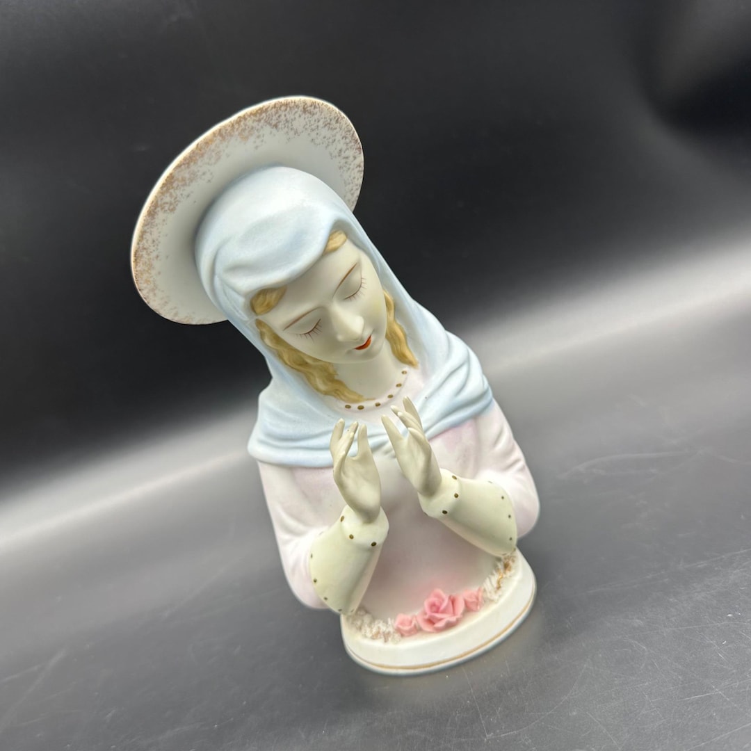 Vintage Lefton Madonna Virgin Mary Figurine Bisque Ceramic Statue Bust ...