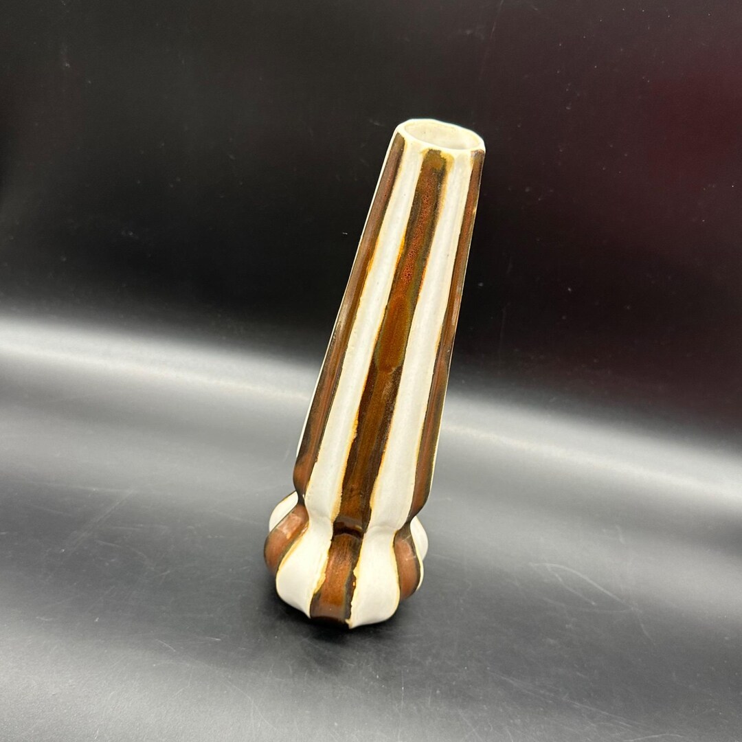 Vintage Vase Circus Striped Fluted Brown White Mid Century Modern Decor ...