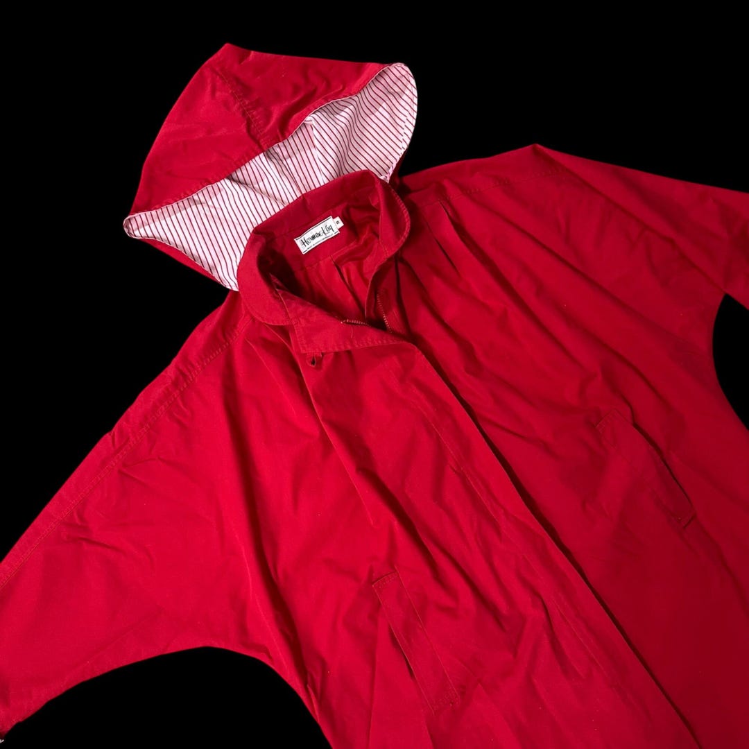 Vintage Jacket Small Herman Kay Red Detachable Hooded Stripes Long ...