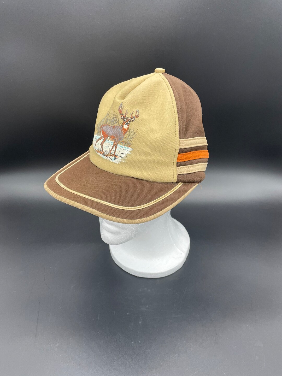 Vintage Deer Hunting Trucker Hat Three Stripe Cap Snapback Made in USA ...