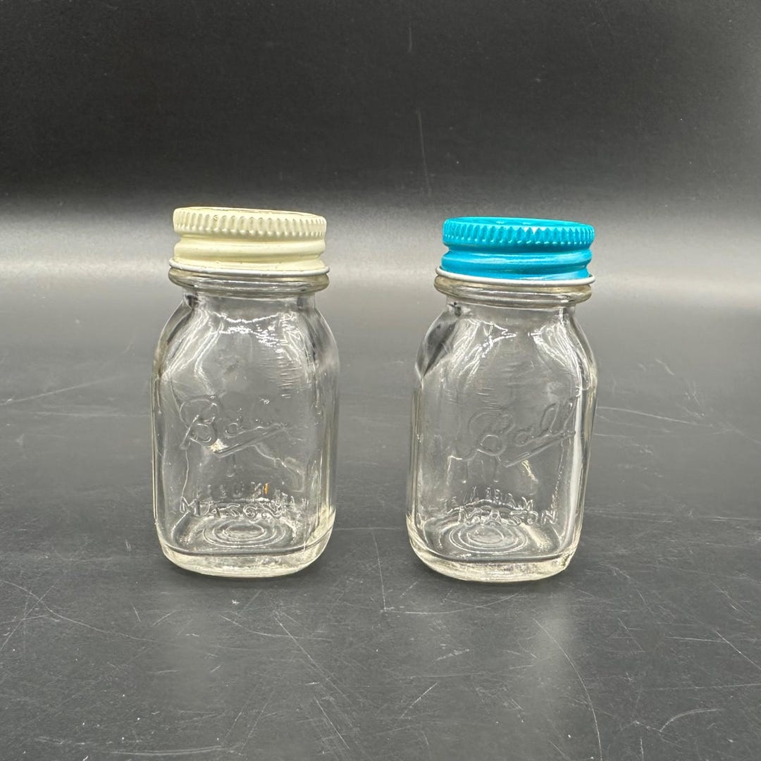Vintage Ball Glass Salt Pepper Shakers 1970s Miniature Glass Metal Lids ...