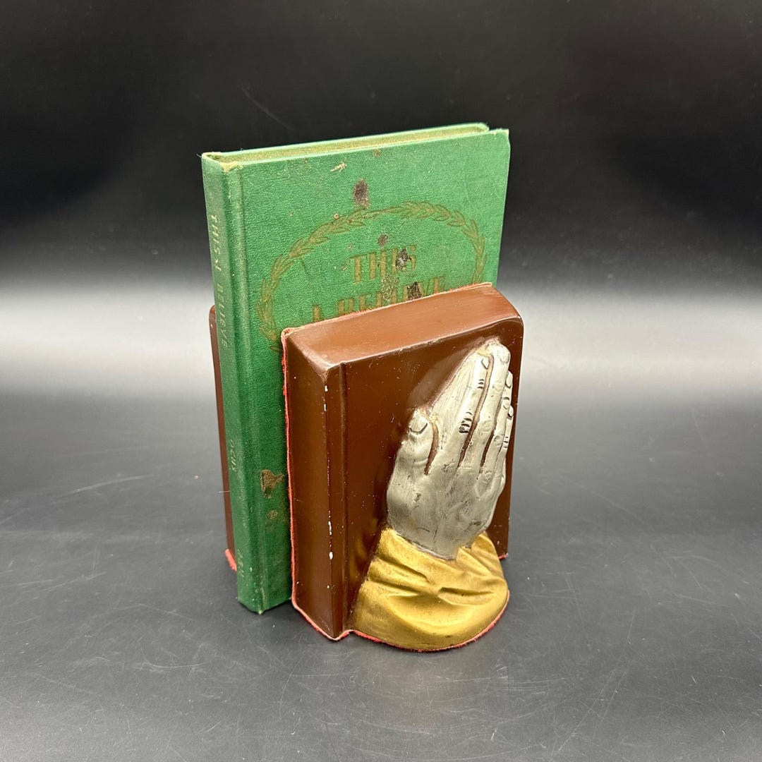Vintage Praying Hands Bookends Mid Century Decor Religious Red Velvet ...