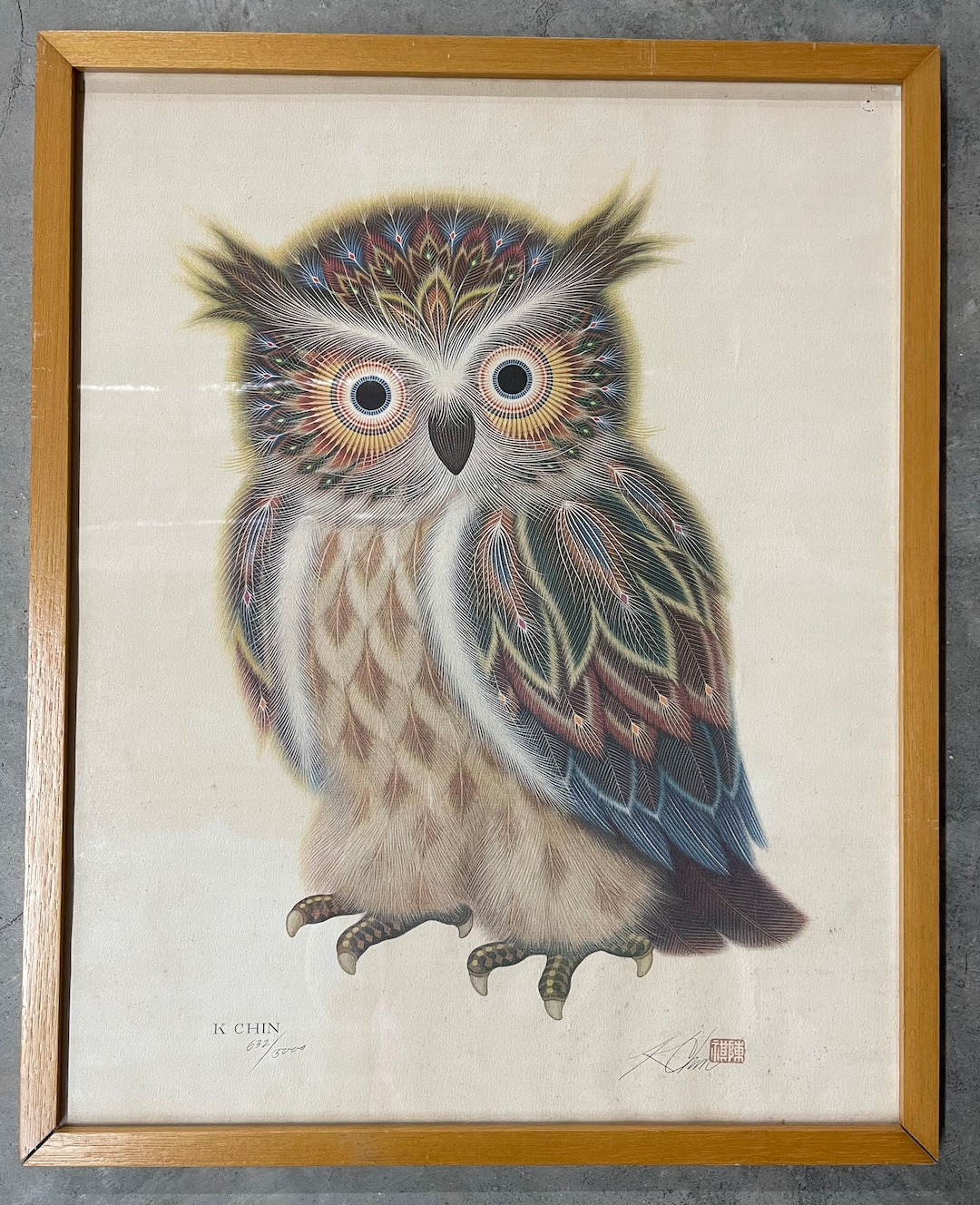 K Chin Lithograph Owl Vintage Print Signed Numbered Limited Edition 632 ...