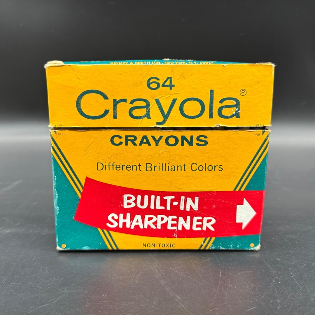 Vintage Crayola 64 Crayons Built in Sharpener 1970s Retro Partial Box ...