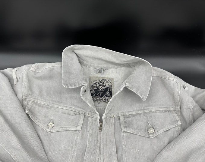 Vintage Denim Jacket Freego Gray Jean Pockets 1980s Punk Rocker Grunge ...