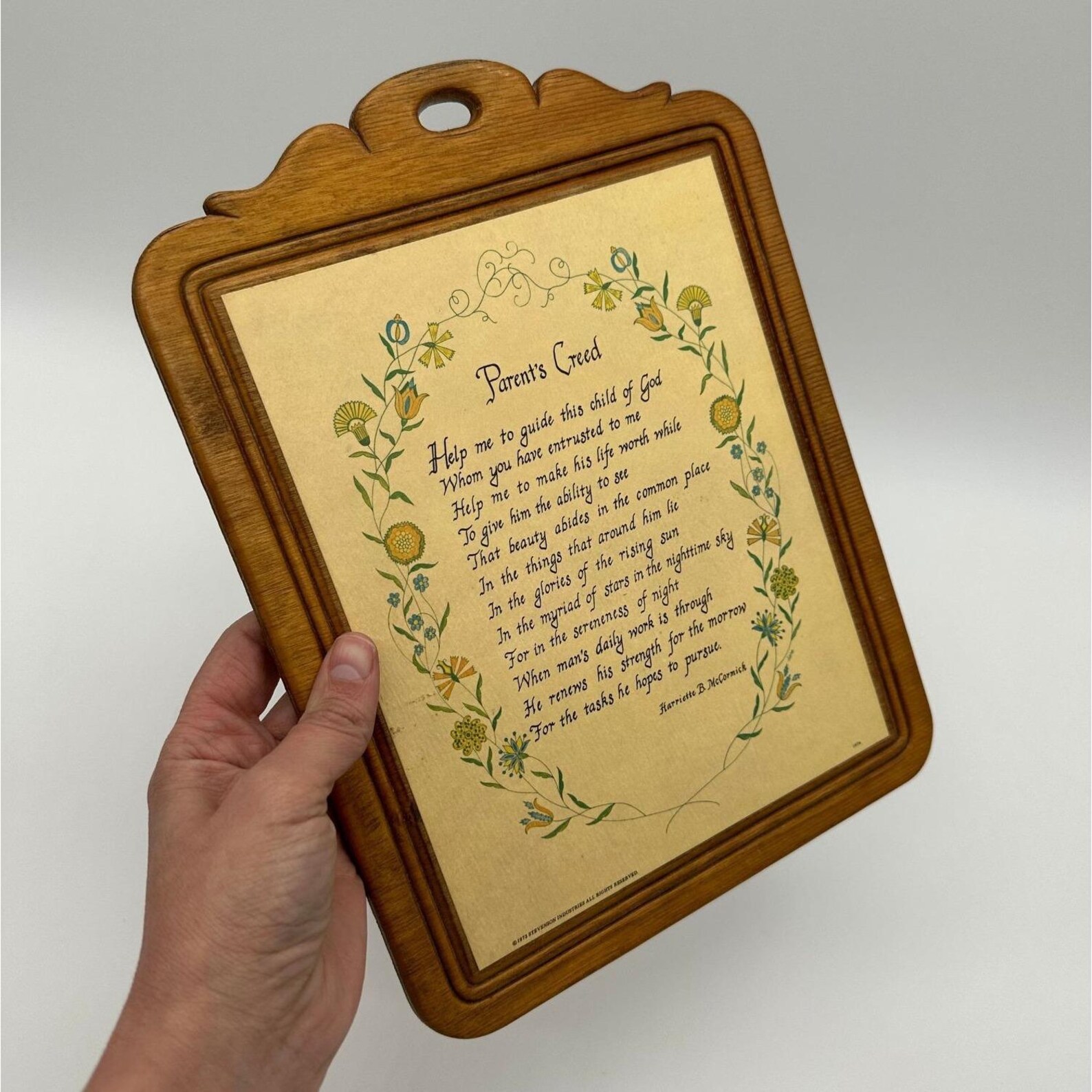 Vintage 1973 Wall Hanging Plaque Parents Creed Retro Wood Floral ...