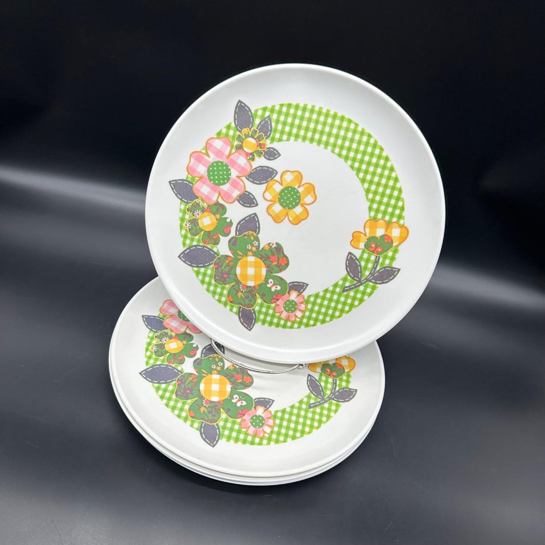 Vintage Melamine Dinner Plates 1970s Lexington USA Flower Power Daisy ...