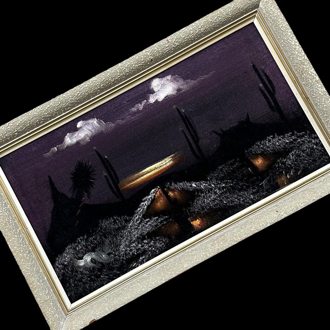 Vintage Black Velvet Painting Southwestern Desert Framed 1950s Mid ...