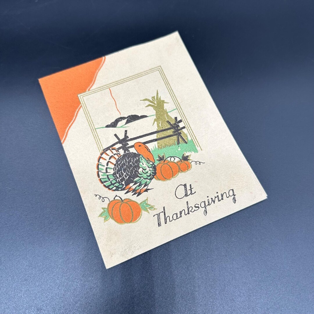 Vintage 1920s Thanksgiving Card Turkey Pumpkins Art Deco USA Antique ...